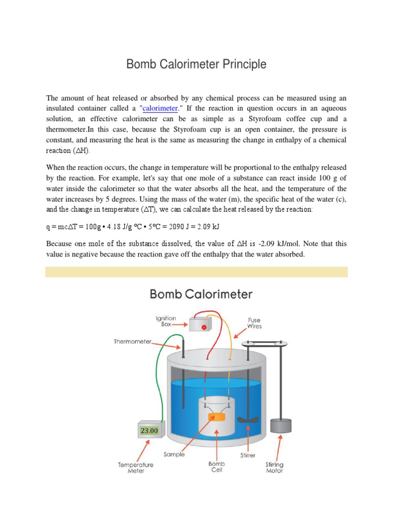 Bomb Calorimeter Principle, Formula Procedure | PDF | Calorimetry ...