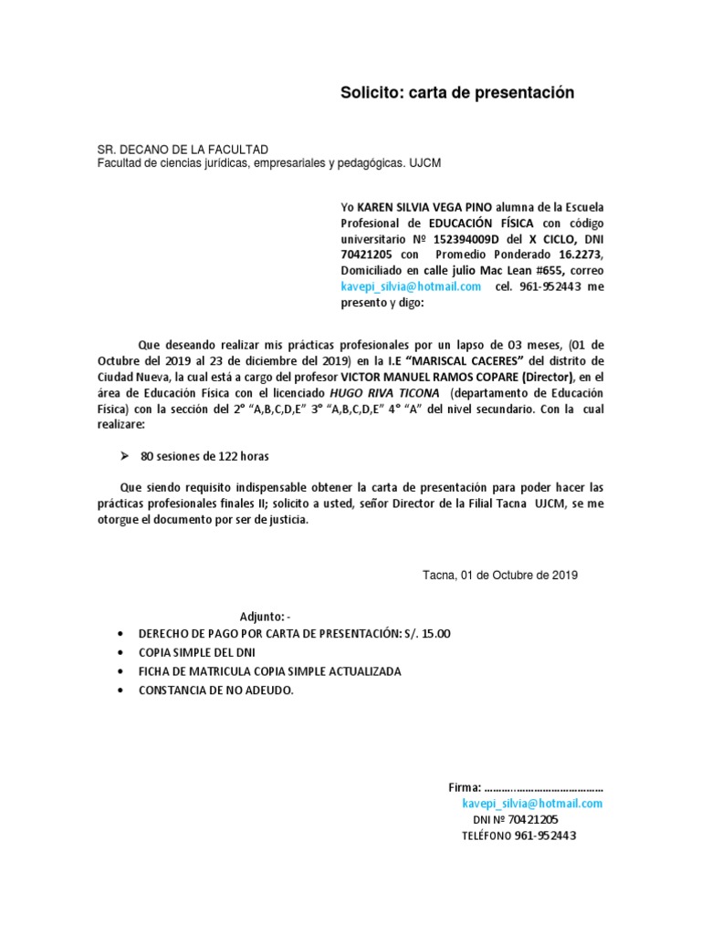 Solicitud-Carta de Presentacion Jose Victor | PDF