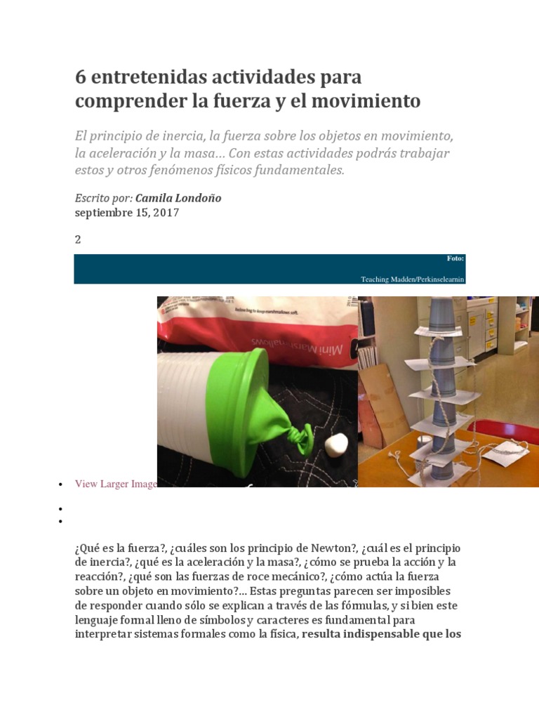 6 Entretenidas Actividades para Comprender La Fuerza y El Movimiento ...
