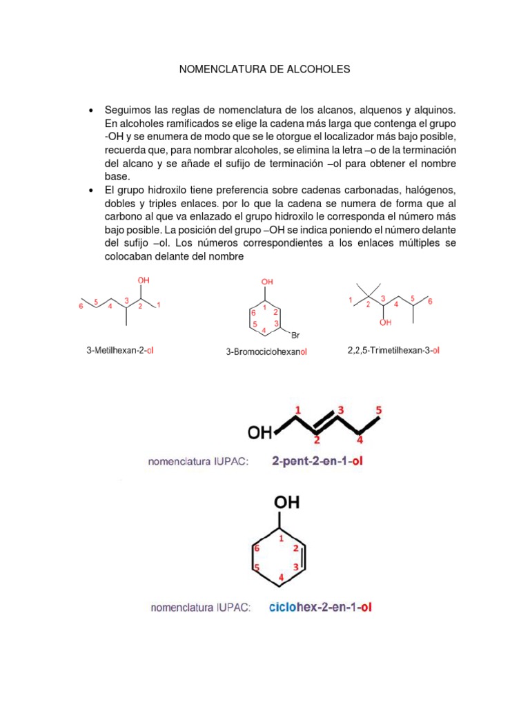 Nomenclatura de Alcoholes y Dioles | PDF | Alcohol | Moléculas