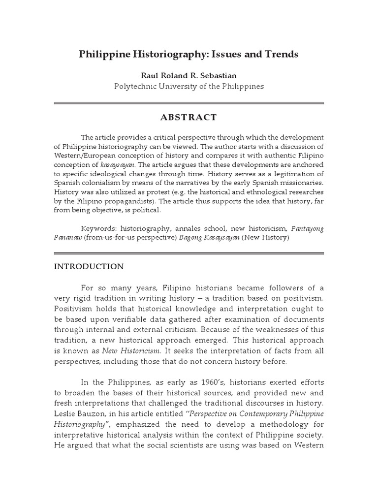 Philippine Historiography: Issues and Trends: Raul Roland R. Sebastian ...