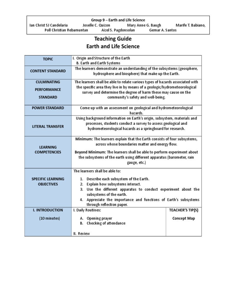 Teaching Guide Earth and Life Science | PDF | System | Earth