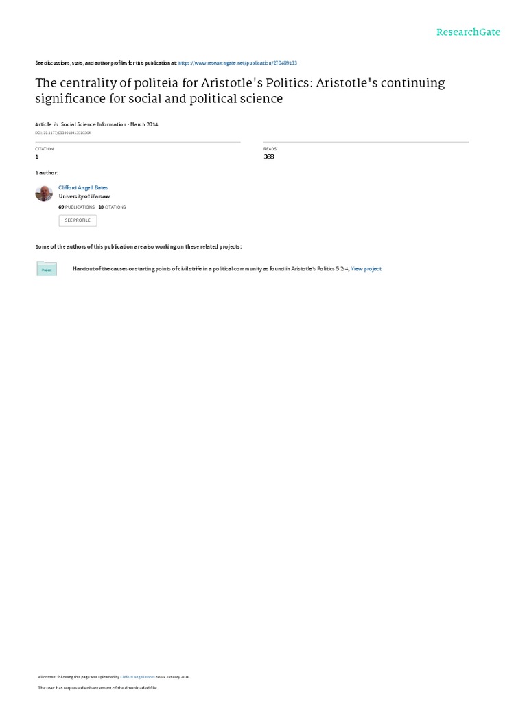 The Centrality of Politeia For Aristotles Politic PDF | PDF | Aristotle ...