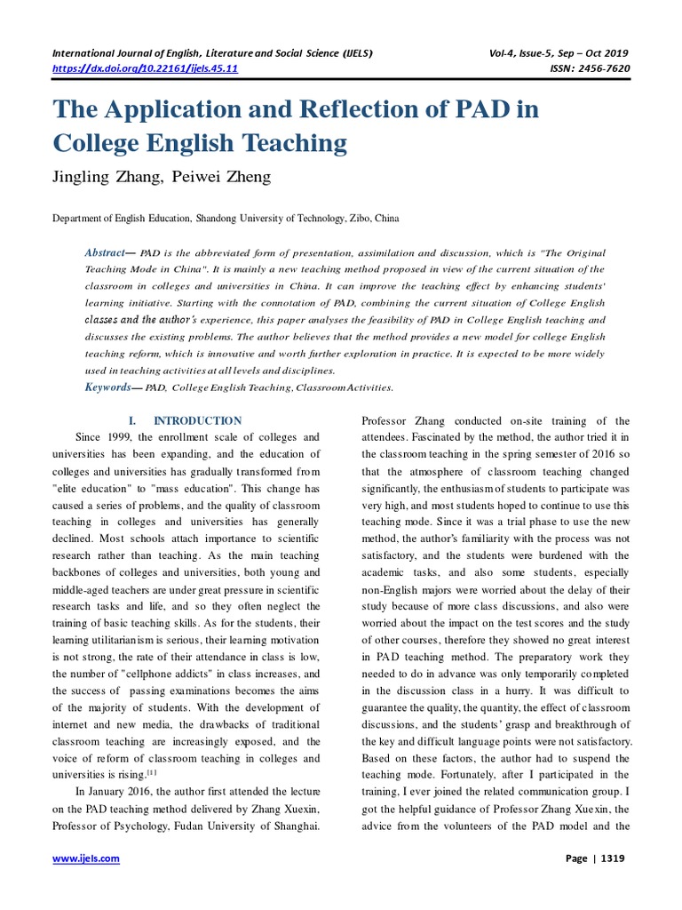 The Application and Reflection of PAD in College English Teaching | PDF ...