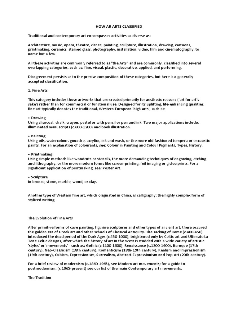 Classification of Fine Arts Categories | PDF | Fine Art | Printmaking
