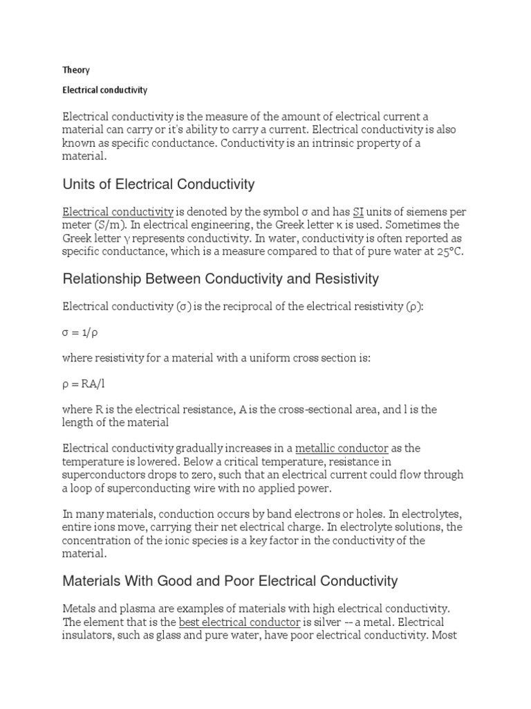 Units of Electrical Conductivity | PDF | Electrical Resistivity And Conductivity | Salinity