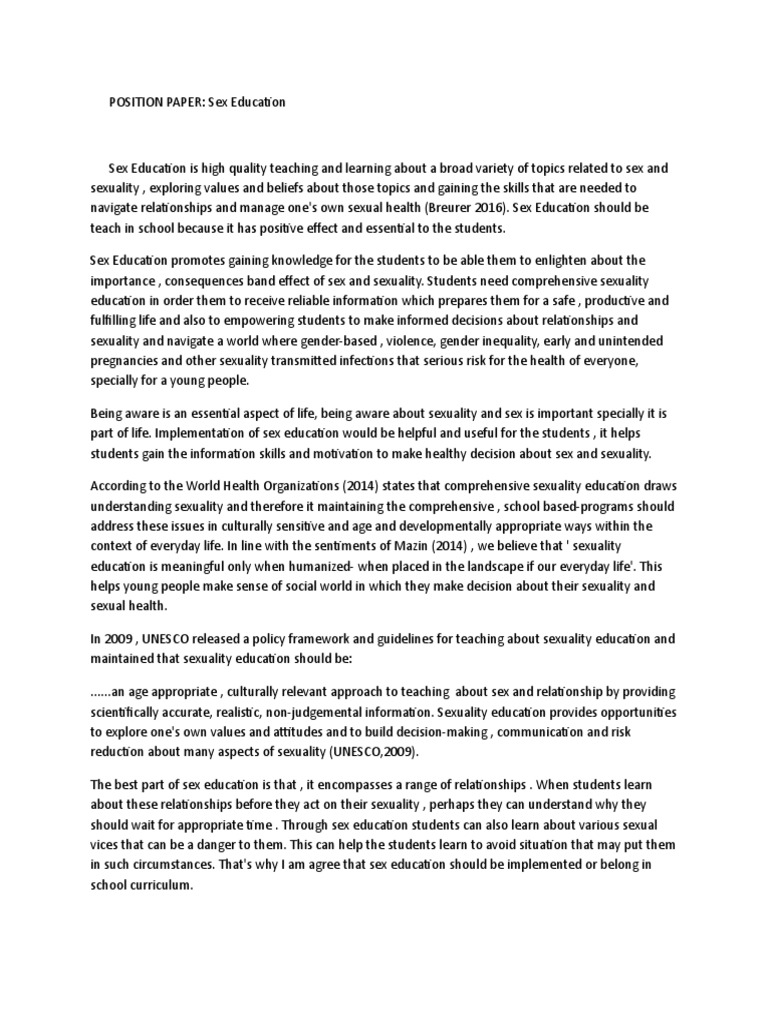 Position Paper-Wps Office | PDF | Sex Education | Human Sexuality