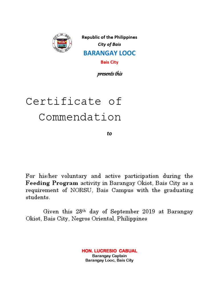 Certificate and Letter For The Feeding Program | PDF