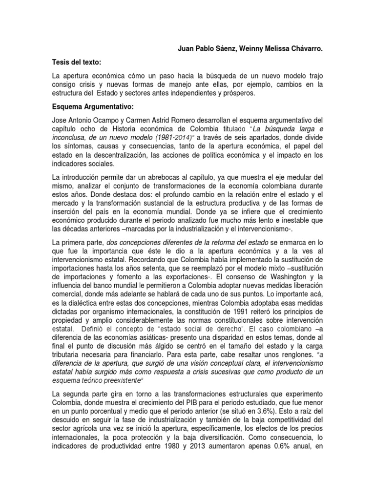 Esquema Argumentativo Cap 8 | PDF | Colombia | Crecimiento económico