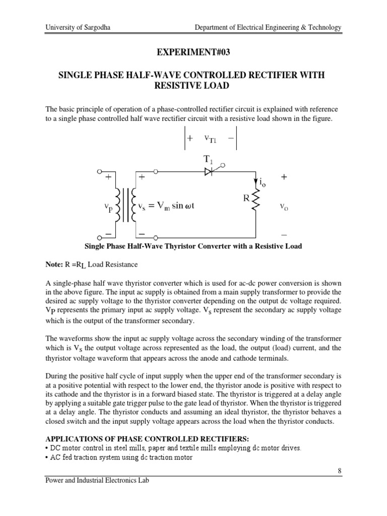 Single Phase Half-Wave Rectifier Experiment | PDF | Rectifier | Power ...