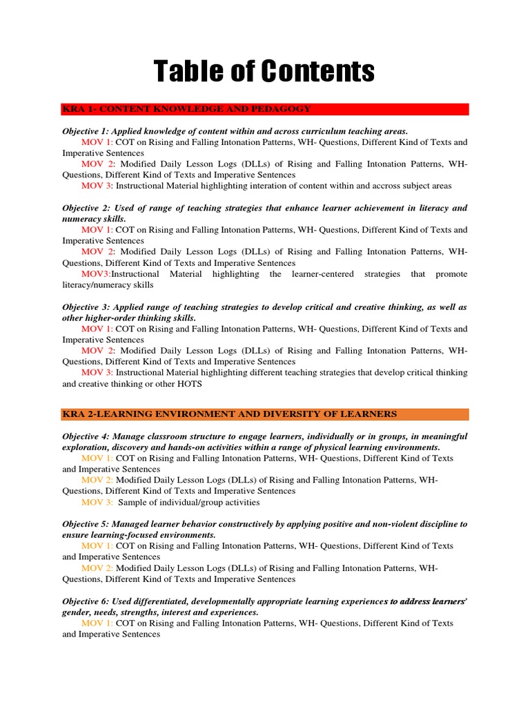 Table of Contents For Portfolio RPMS | PDF | Curriculum | Educational ...
