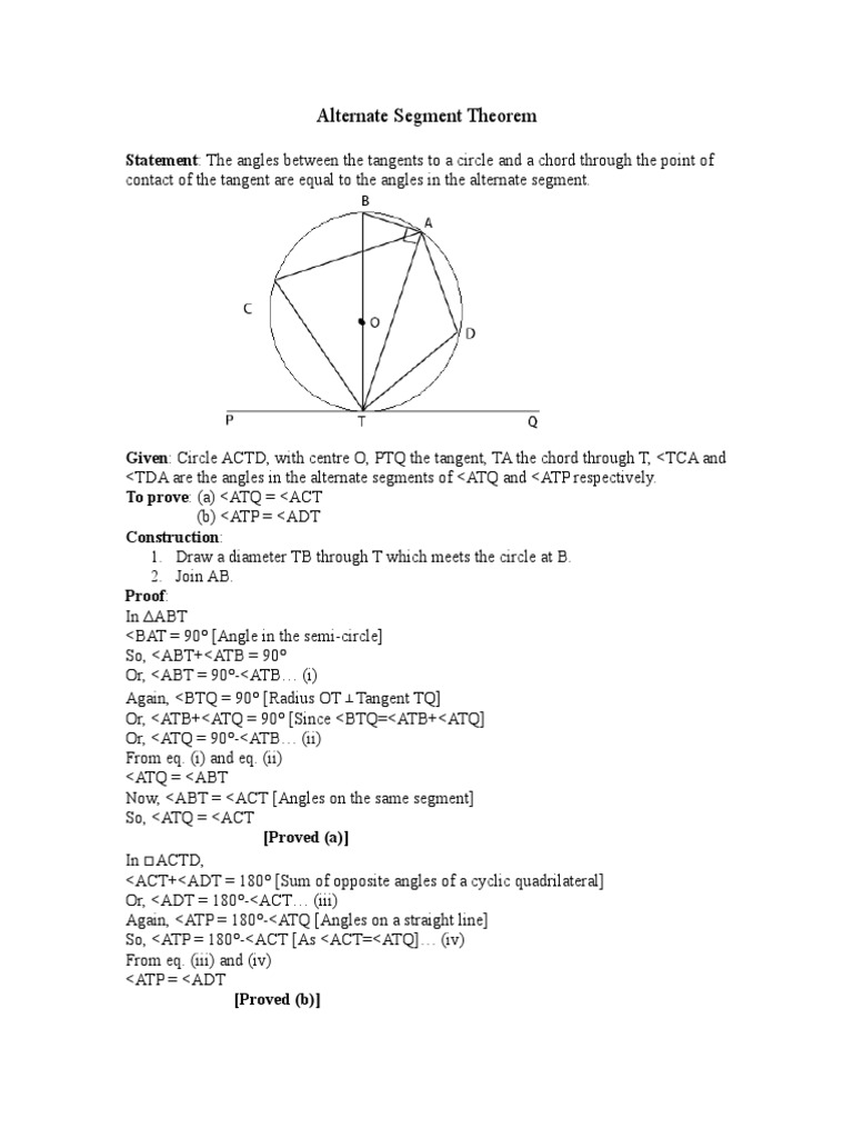 Alternate Segment Theorem | PDF