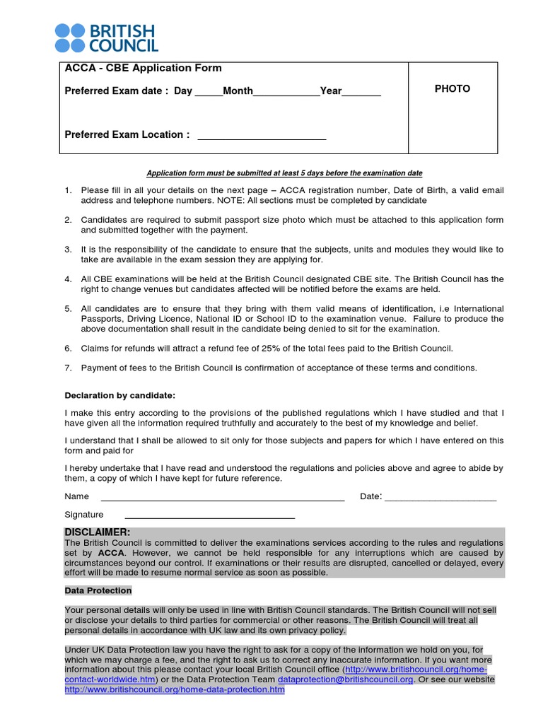Acca - Cbe Application Form 2018 | Download Free PDF | Identity Document | Information Privacy