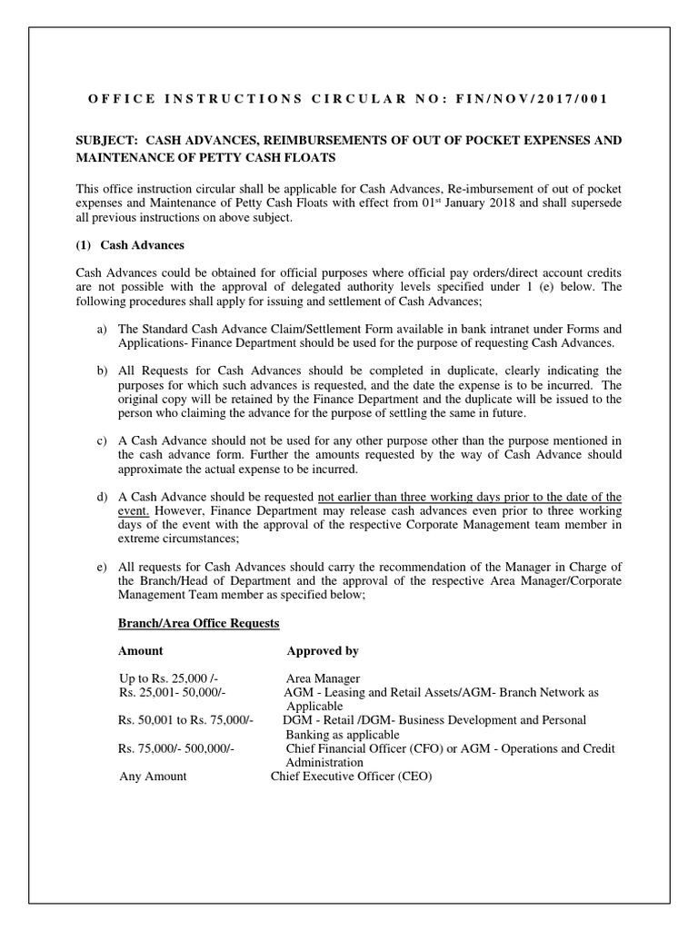 Instruction On Petty Cash and Cash Advance Handling | PDF | Invoice ...
