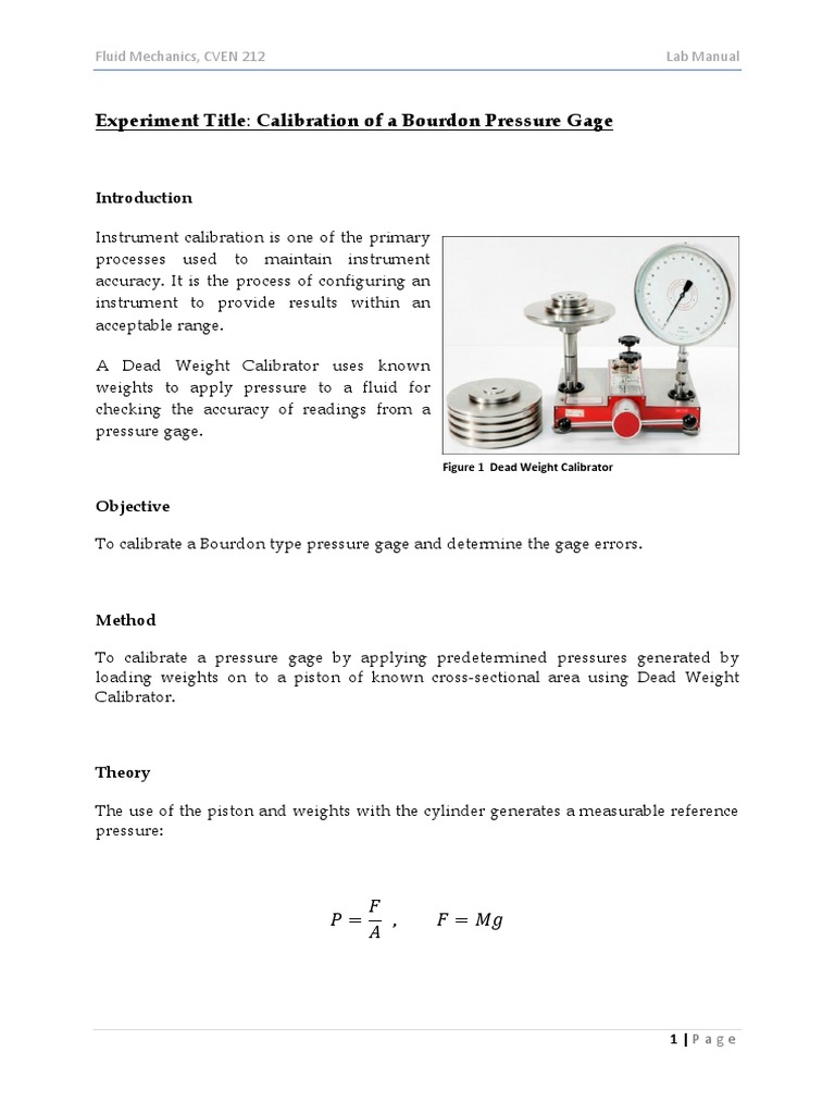 Calibration of Bourdon Pressure Gage PDF | PDF | Weight | Pressure ...