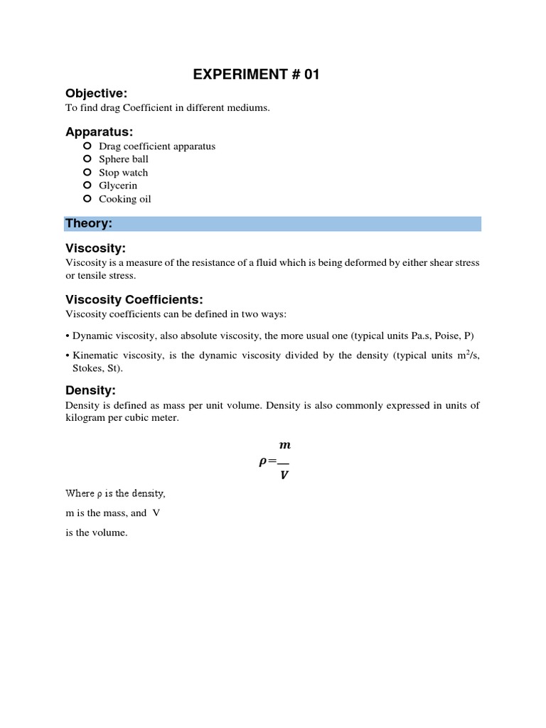 Experiment # 01: Objective | PDF | Drag (Physics) | Viscosity