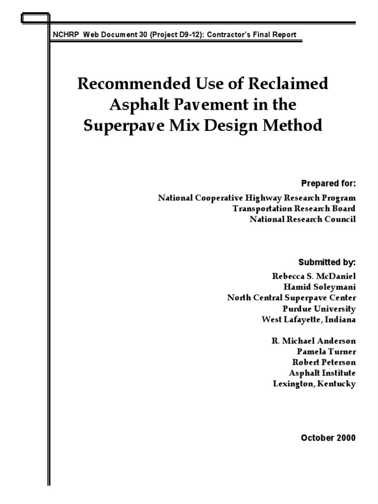 Recommended Use of Reclaimed Asphalt Pavement in The Superpave Mix ...