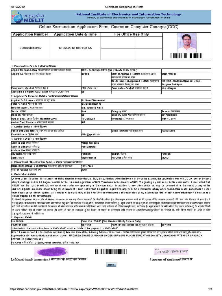CCC Exam Application Form 2019 | PDF | Business