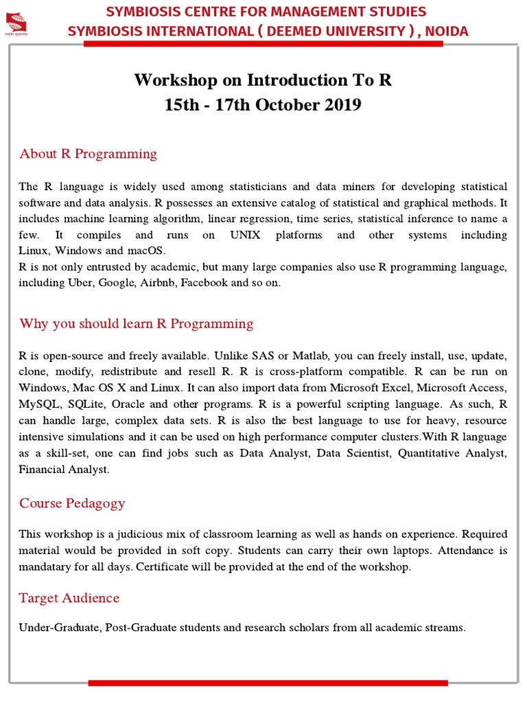 Introduction To R Brochure | PDF | R (Programming Language) | Computing