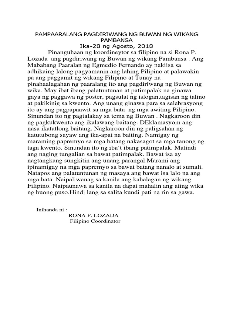 Narrative Report in FILIPINO 3 | PDF