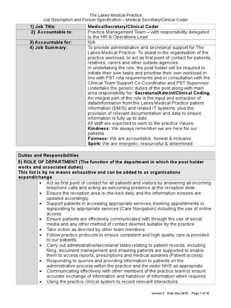 Medical Secretary/Clinical Coder Role | PDF | Medical Prescription ...