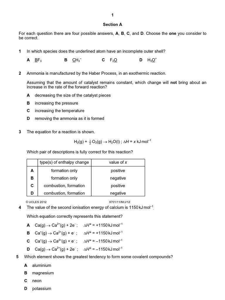 As Level Test - 1 | PDF | Gases | Chemical Reactions