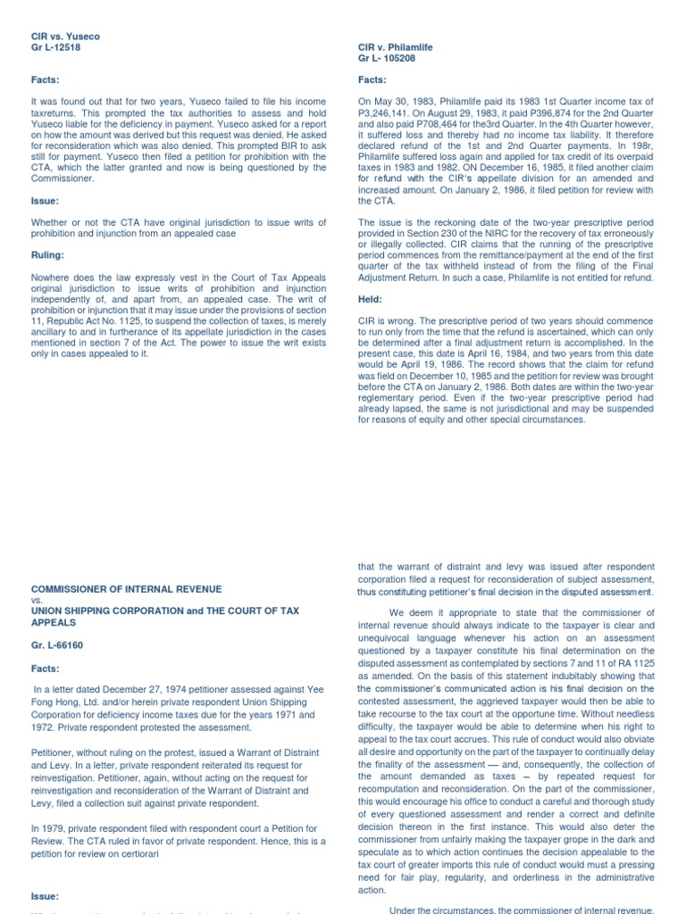 Case digest Gr l-12518 L-66160 105208 | United States Tax Court | Taxes