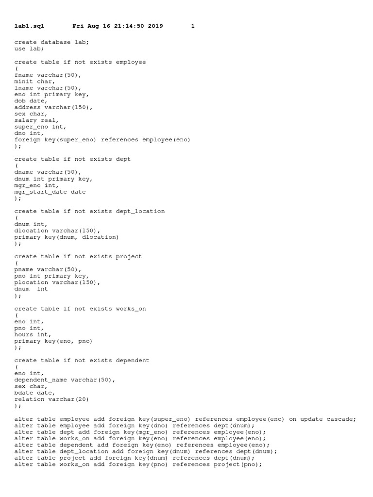 Lab1.sql Fri Aug 16 21:14:50 2019 1 | PDF