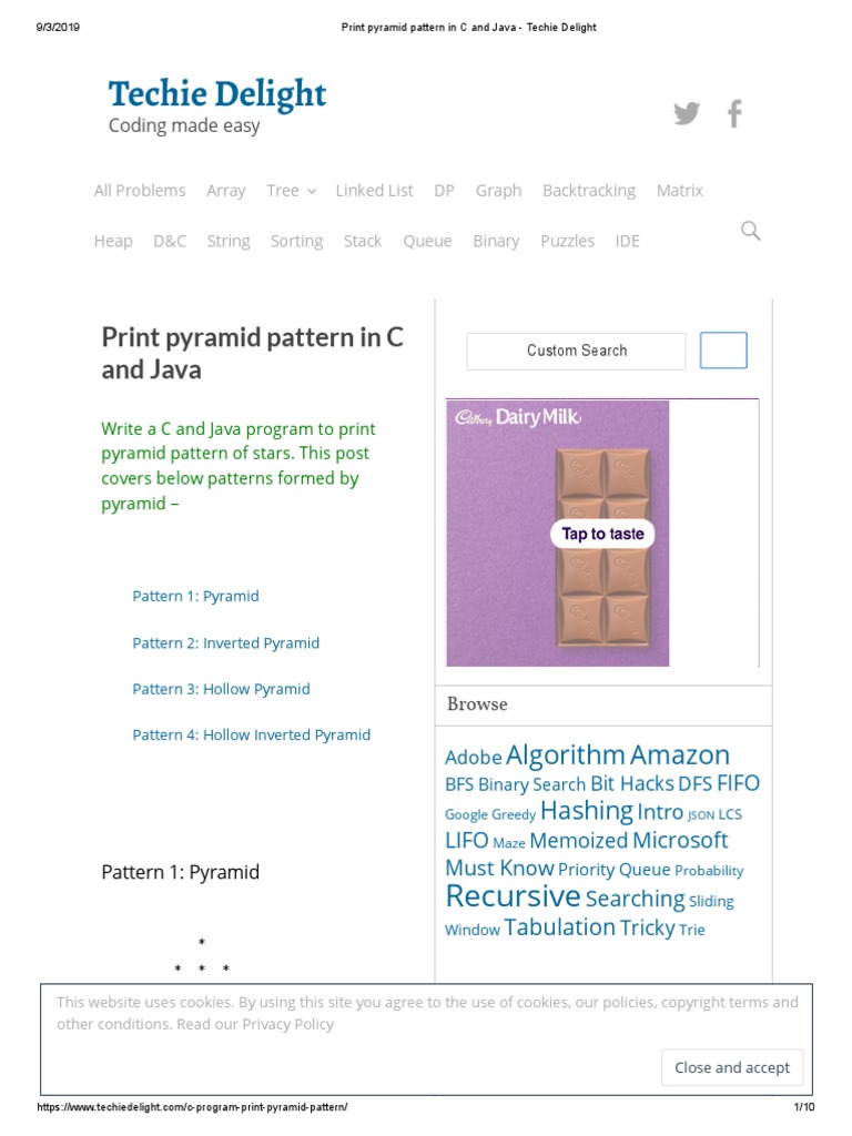 Print Pyramid Pattern in C and Java - Techie Delight PDF | PDF ...
