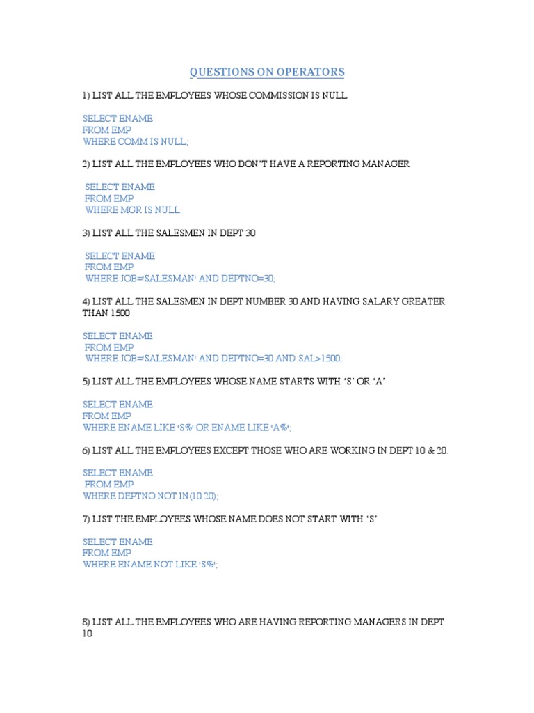 SQL Operators With Ans | PDF | Business