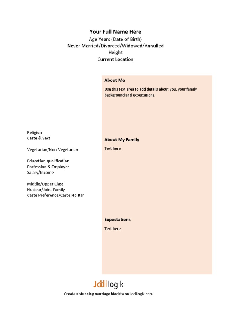 Indian Marriage Biodata Word Format | PDF