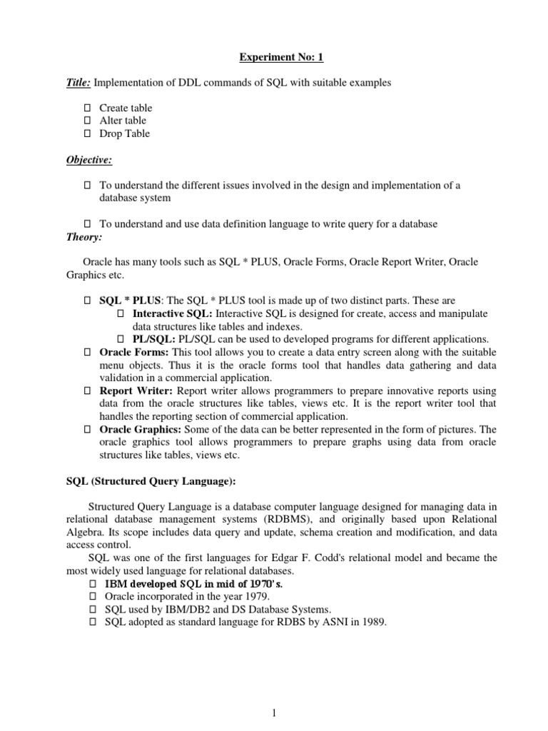 DBMS Lab Experiments | PDF | Sql | Databases