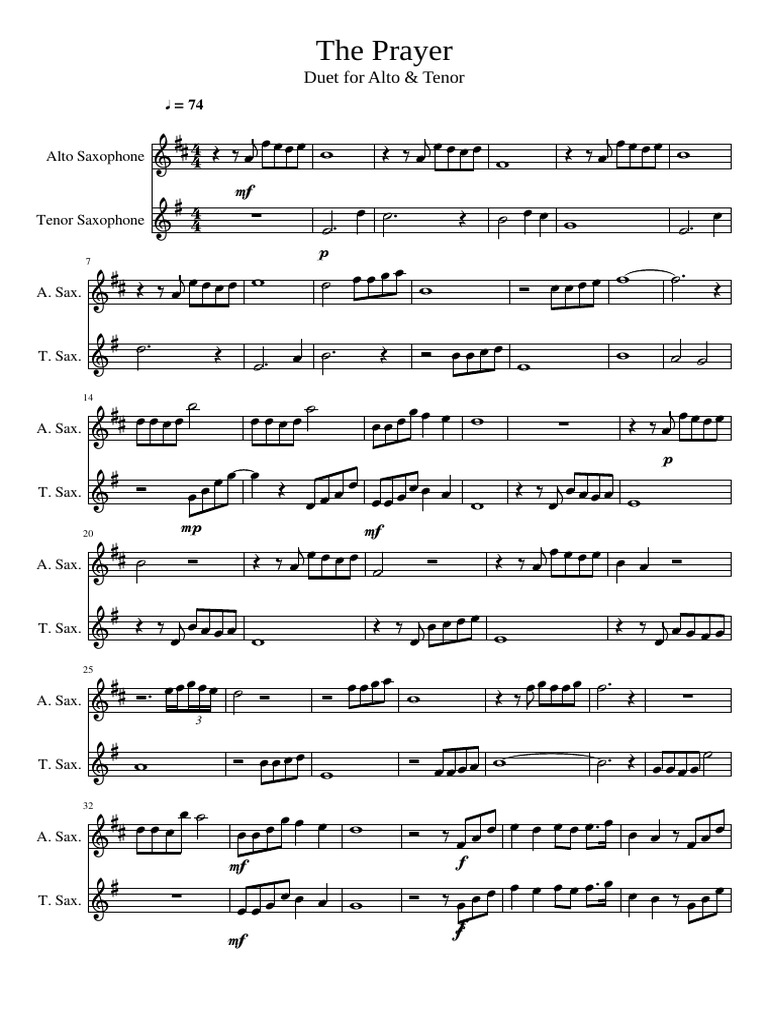 The Prayer - Saxphone Duet | PDF | Saxophone | Tenor Saxophone