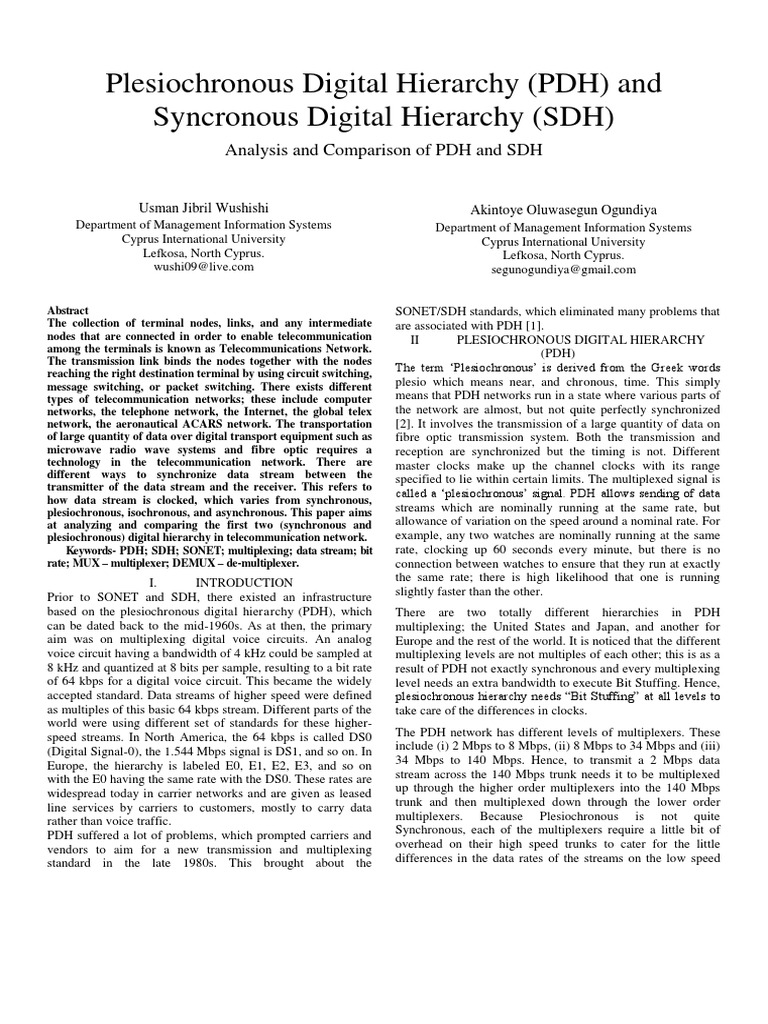 Plesiochronous Digital Hierarchy PDH and PDF | PDF | Physical Layer ...