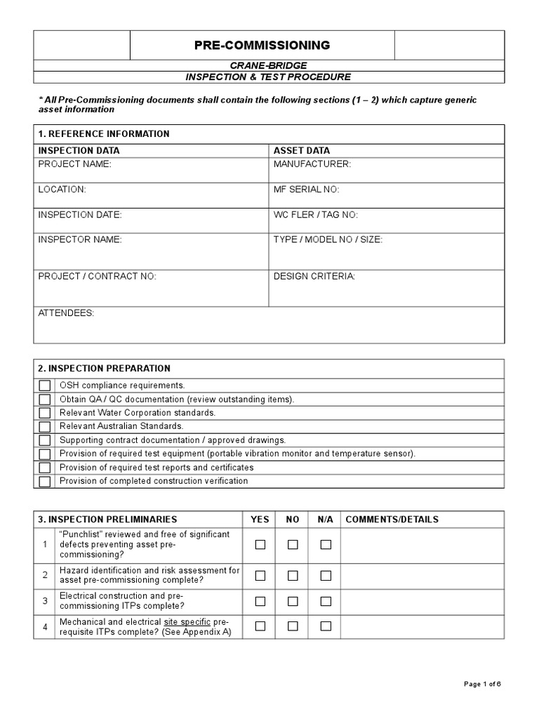 Crane Pre Commissioning ITP | PDF | Crane (Machine) | Elevator