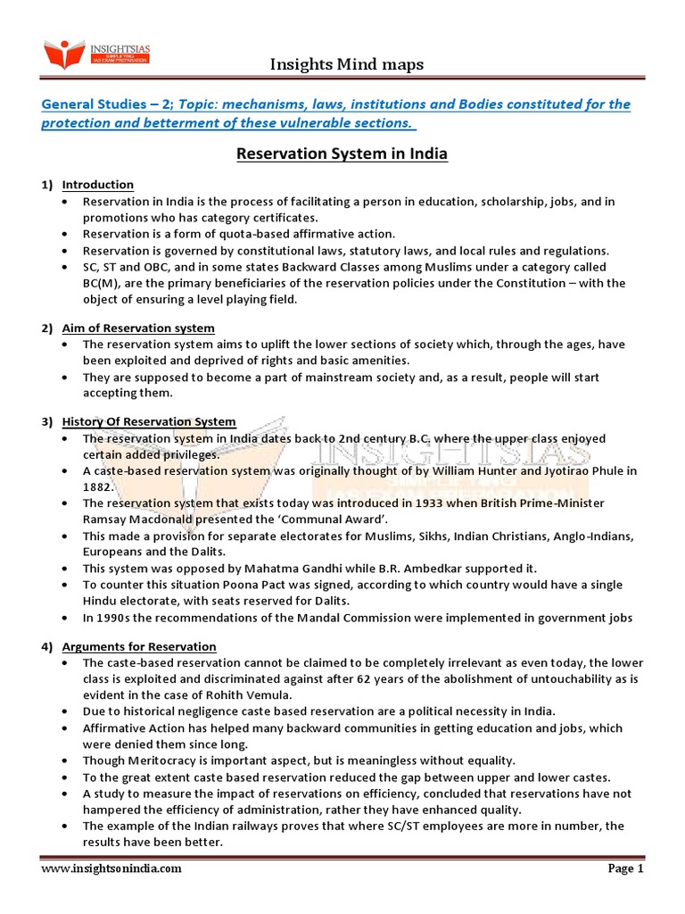 Reservation System in India | PDF | Social Inequality | Discrimination ...
