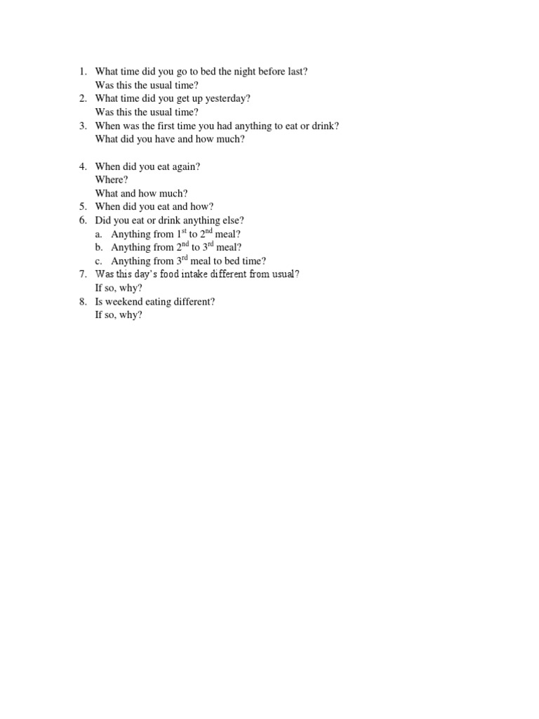 24 Hour Recall | PDF