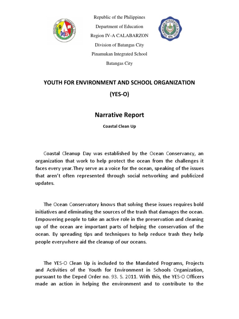 Yes o Coastal Clean Up Narrative Report | PDF | Natural Environment ...