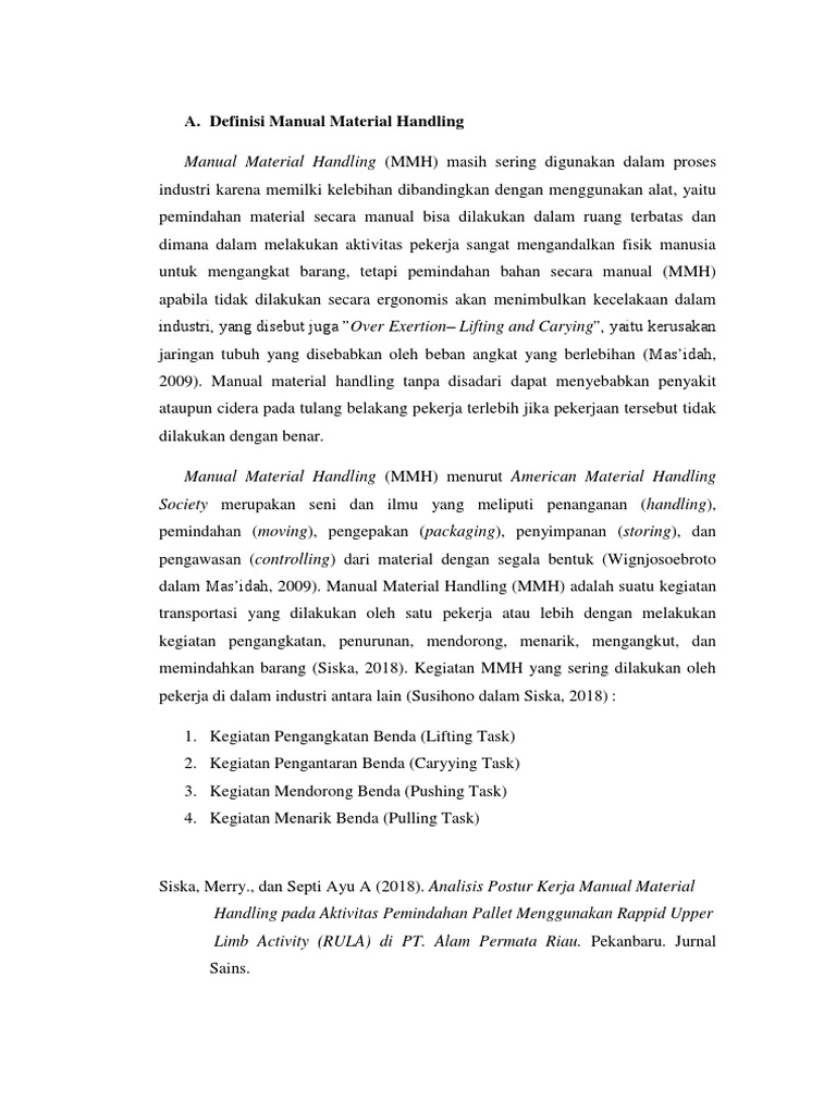 Definisi Manual Material Handling | PDF | Komputer | Teknologi & Rekayasa
