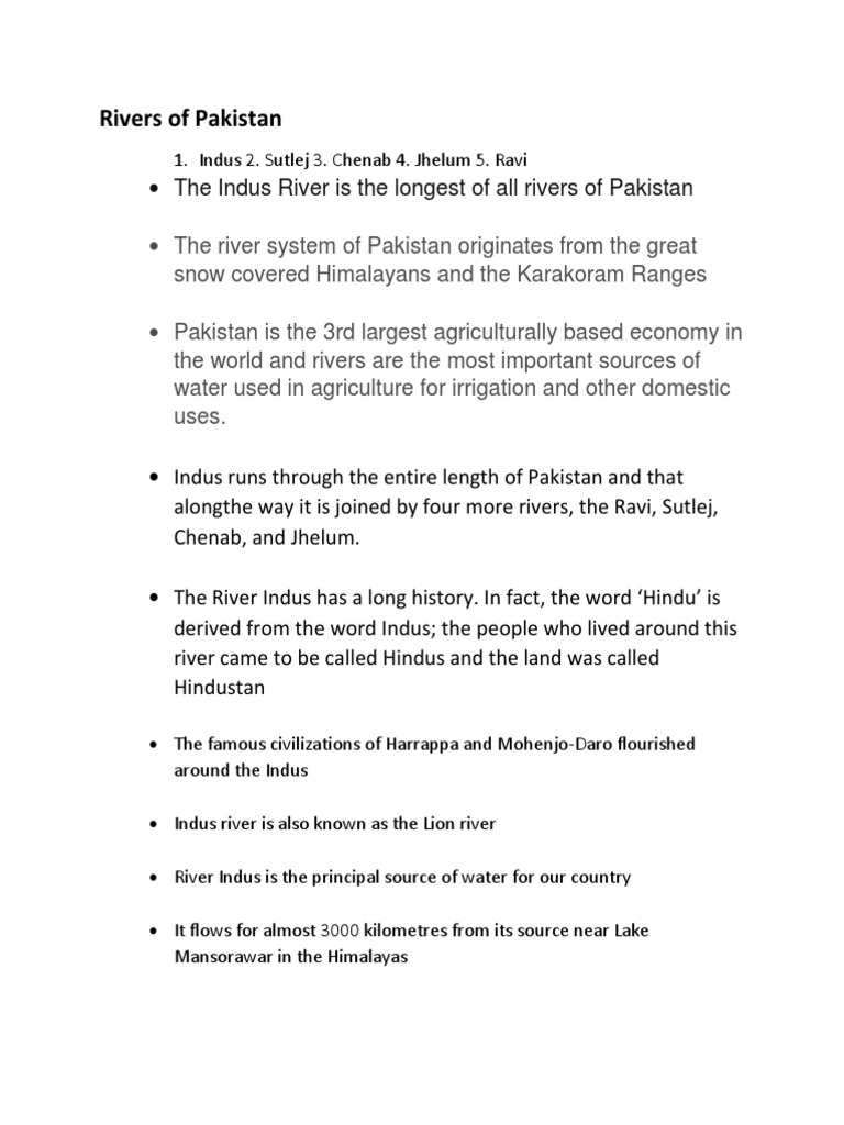 The Indus River Is The Longest of All Rivers of Pakistan | PDF