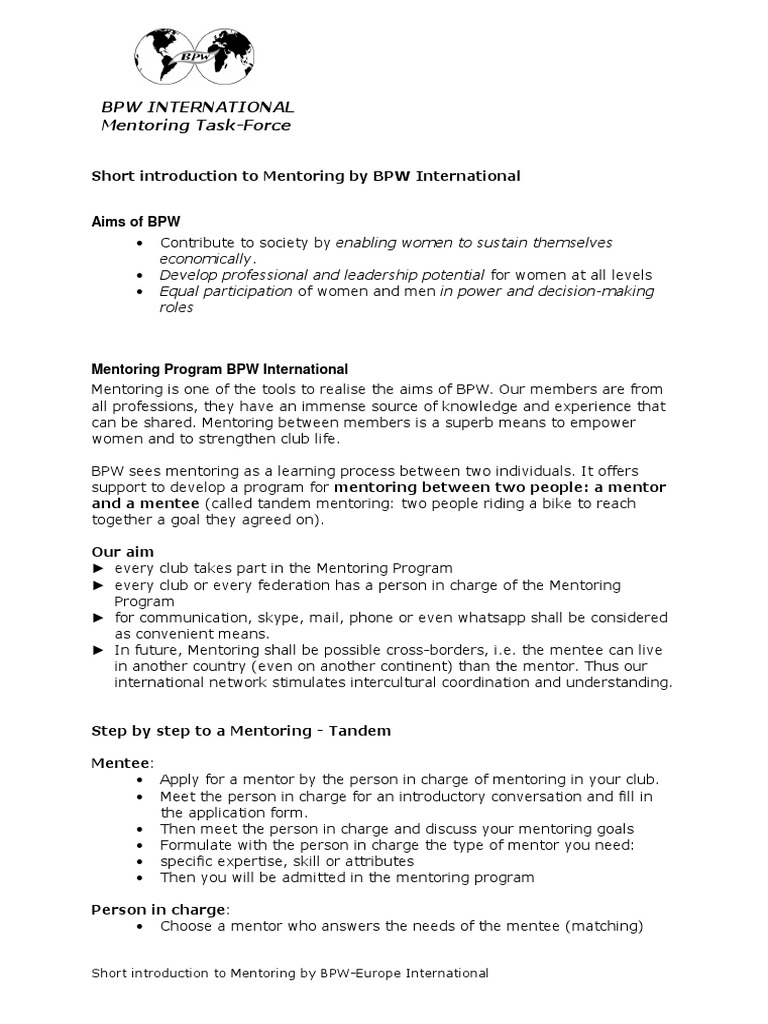 BPW International Mentoring Task-Force | PDF | Mentorship | Cognition