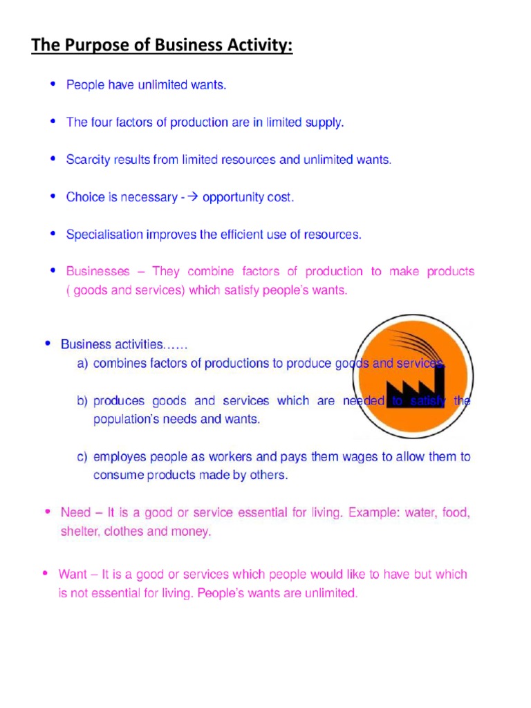 The Purpose of Business Activity | PDF