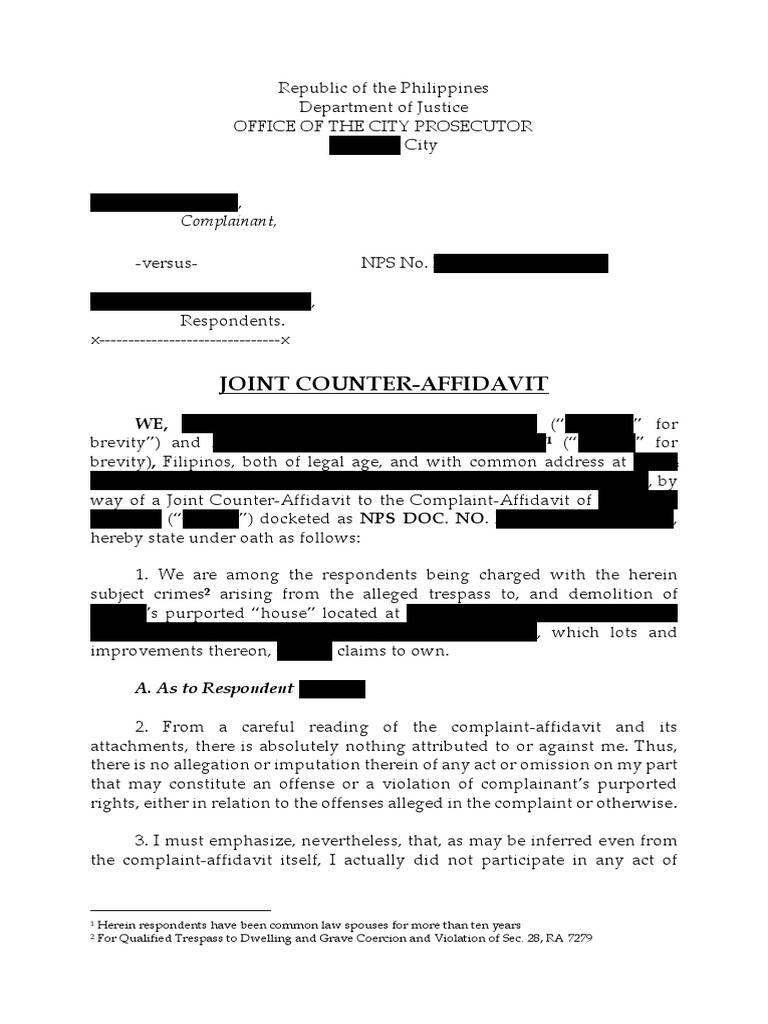 Joint Counter Affidavit | PDF | Burden Of Proof (Law) | Evidence