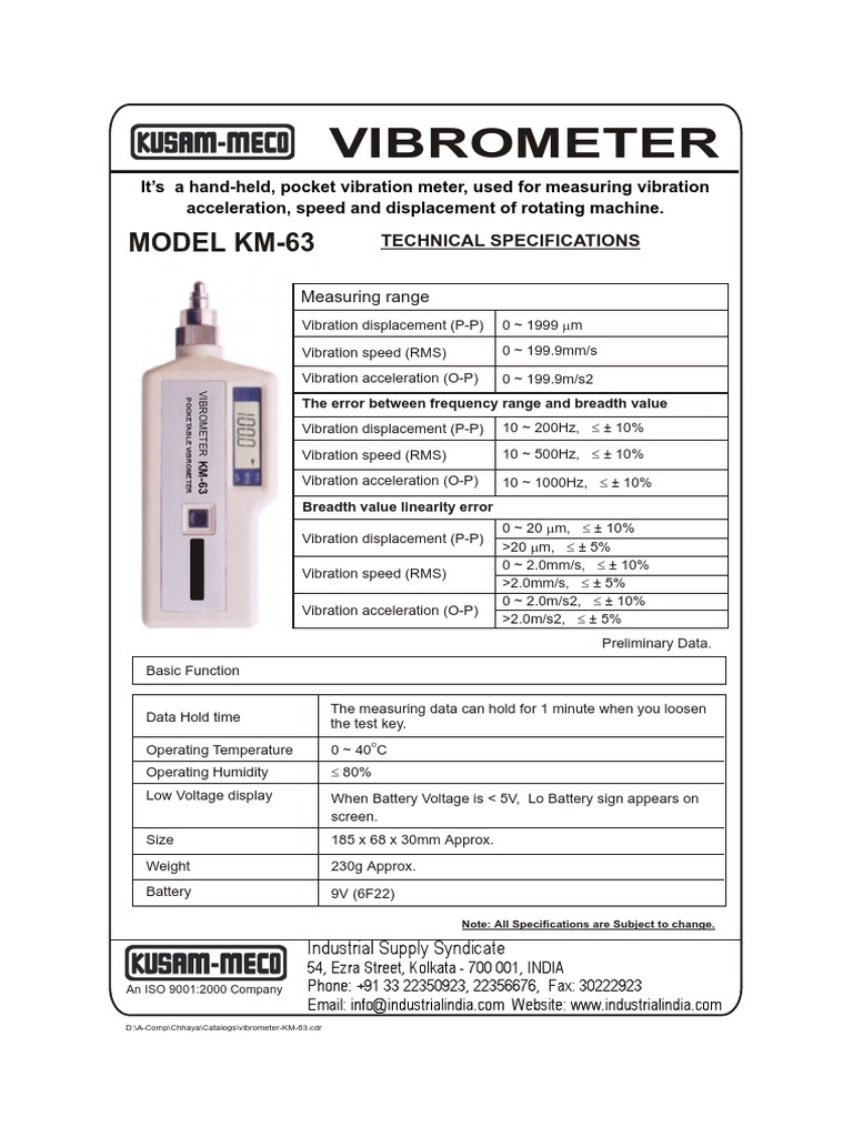 Pocket-Vibration Meter-Kusam-Meco-KM-63 PDF | PDF | Manufactured Goods ...