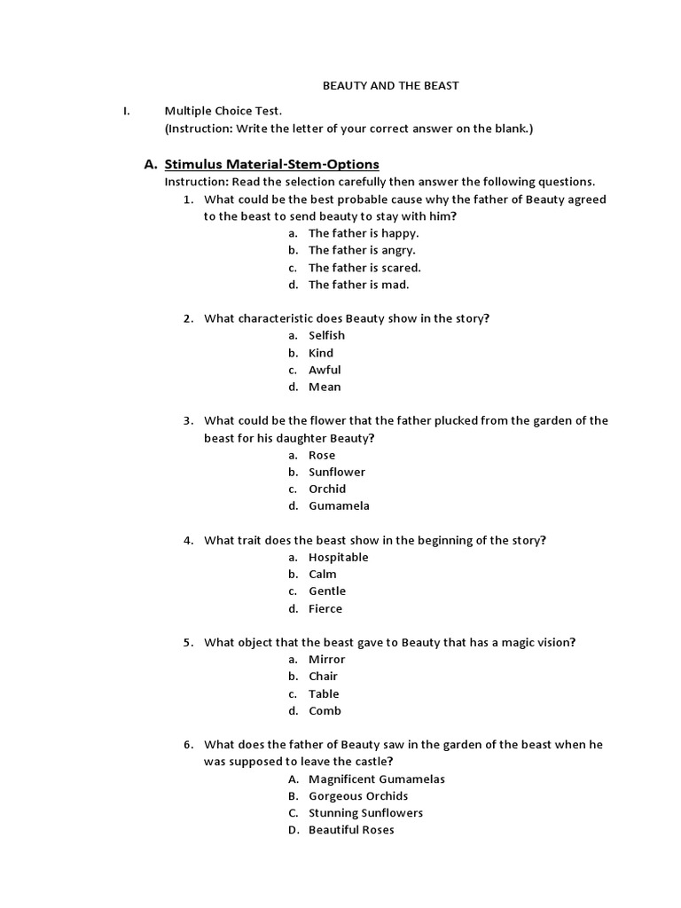 Class 7 Beauty and the Beast Q&A | PDF | Fairy Tales