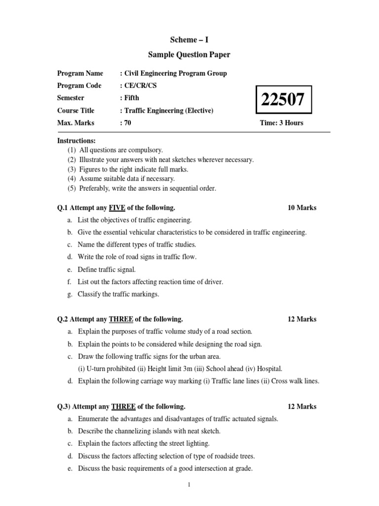 Traffic Engineering (Elective) Sample Question Paper (Msbte Study Resources) | PDF | Traffic ...