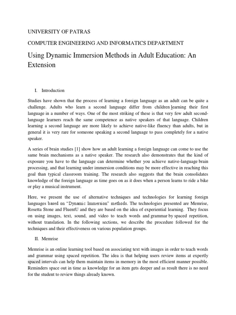 Using Dynamic Immersion Methods in Adult Education An Extension | PDF ...