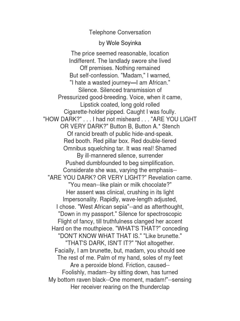 Telephone Conversation By Wole Soyinka