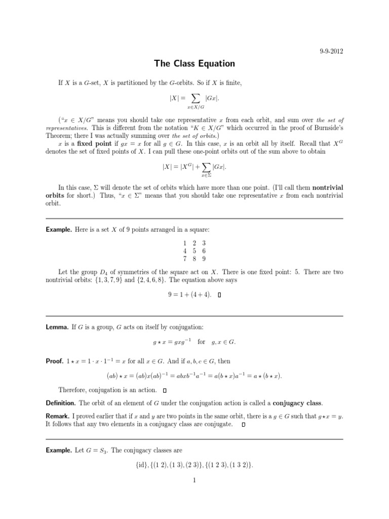 Class Equations | PDF | Mathematical Structures | Mathematical Analysis