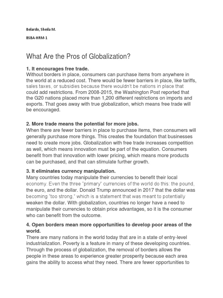 Pros and Cons of Globalization | PDF | Free Trade | Globalization